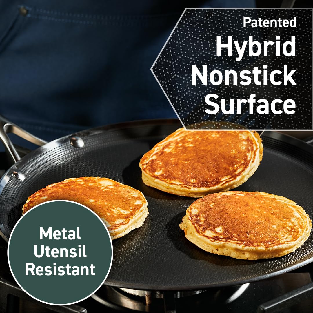 HexClad Hybrid Nonstick 13-Inch Griddle, Dishwasher and Oven Safe, Induction Ready, Compatible with All Cooktops