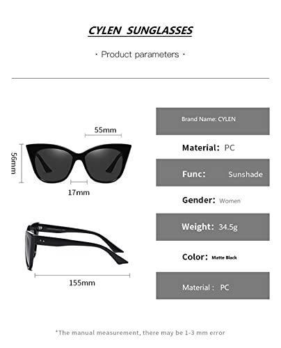 CYLEN Cateye Sunglasses For Women UV 400 Protection -Cat Eye Sunglasses Polarized(Black)