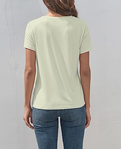 KevaMolly Basic Light Green T Shirts for Women UPF 50+ Short Sleeve Casual Solid Summer Tops Trendy Solid Loose Fit Tshirt L