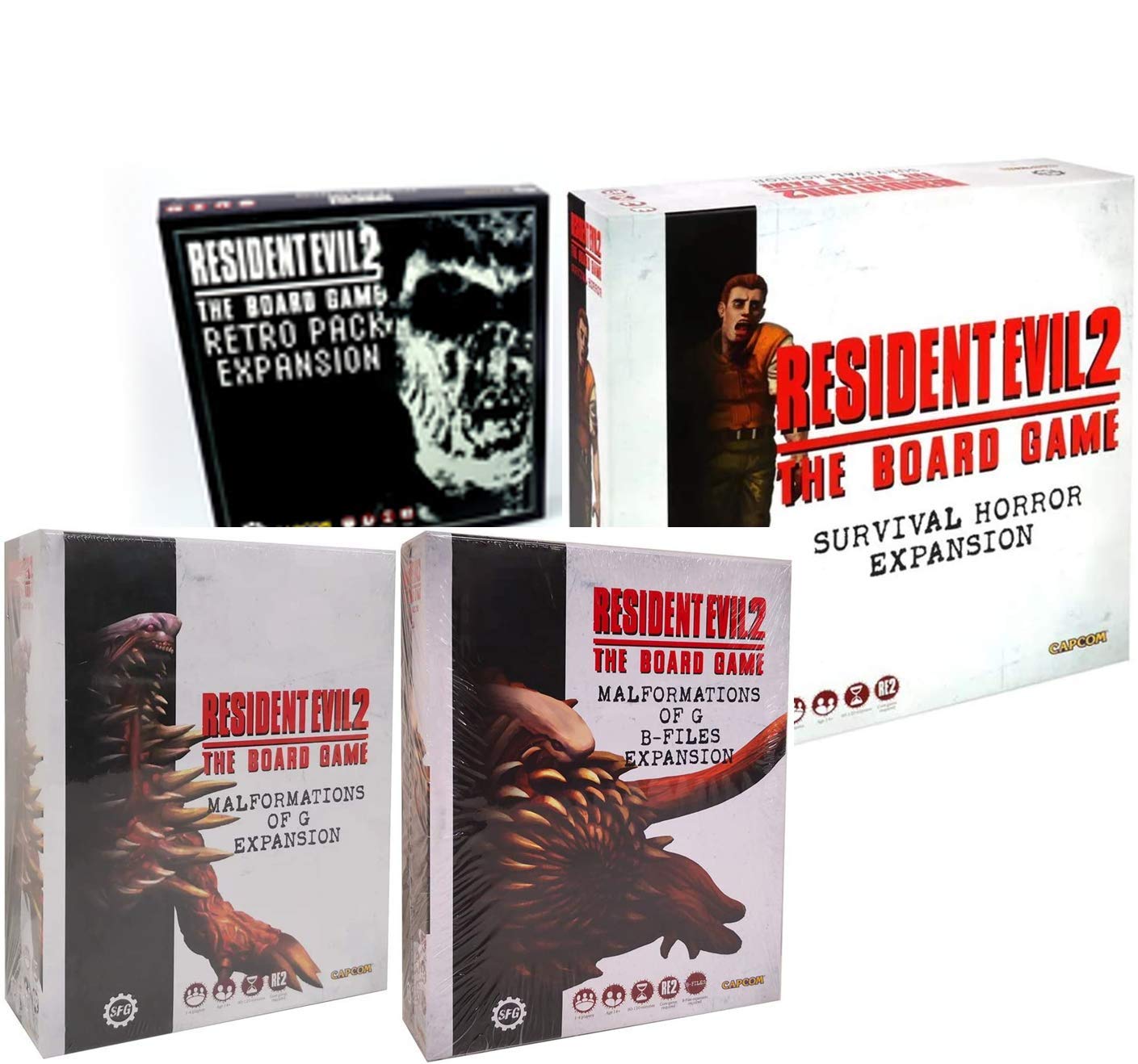 Resident Evil 2 Board Game Bundle with Survival Horror, Malformations of G B-Files, and Retro Expansion (3 Items)