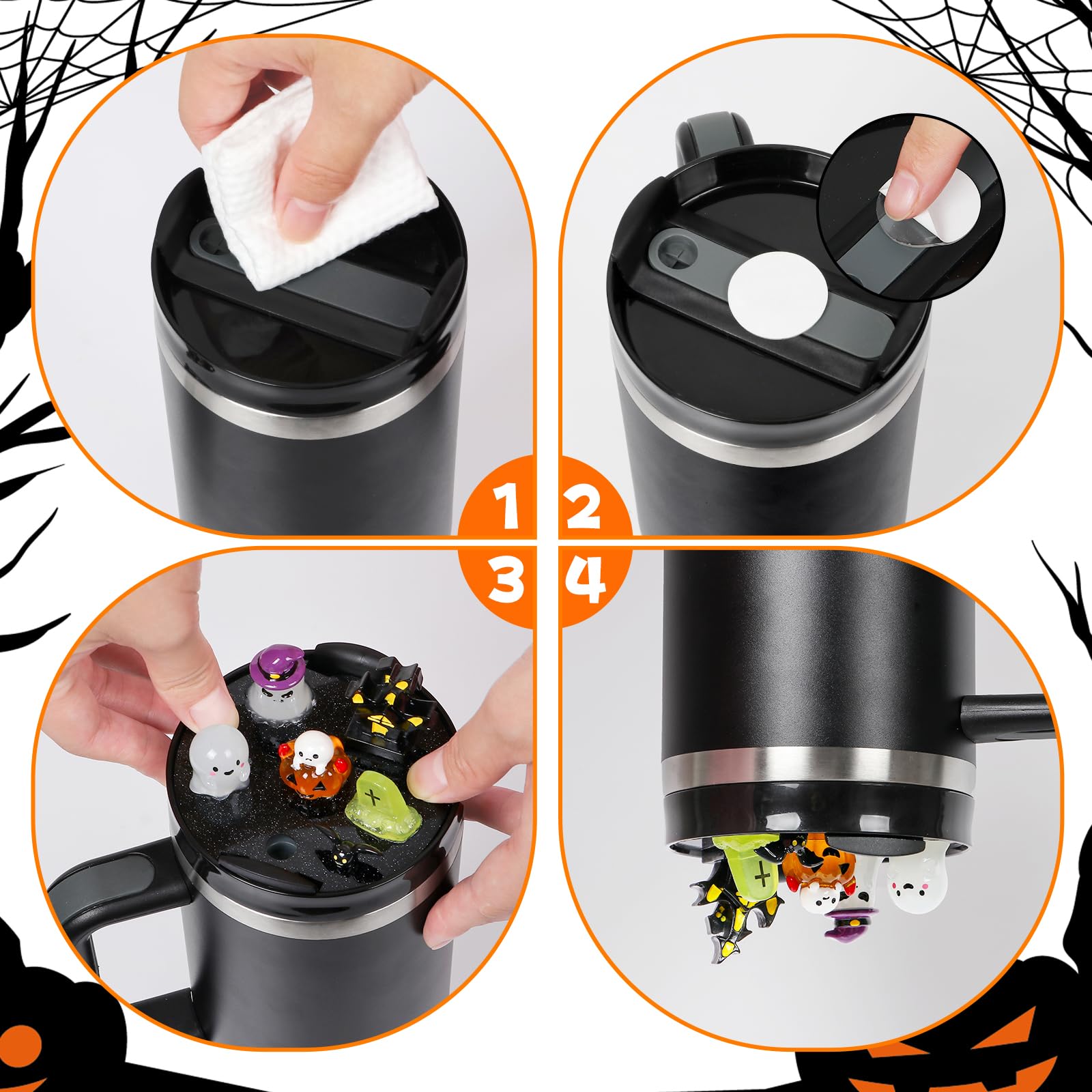 for Stanley Cup Lid Accessory, with Silicone Straw Cap, Suitable for 30oz Tumblers, Stanley Tumblers Top lid replacement for ornament Halloween(30oz)
