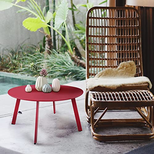 Grand patio Round Steel Patio Coffee Table, Weather Resistant Outdoor Large Side Table, (Red, 1PC)