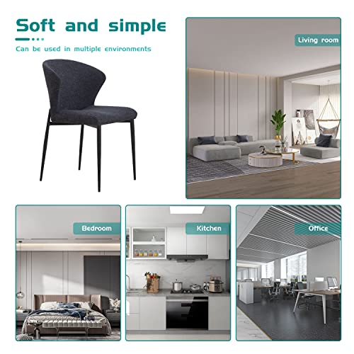 kevinplus Dining Chair Set of 2, Modern Kitchen Side Chair Accent Chair with Metal Legs, Fabric Upholstered Dining Room Living Room Dinner Kitchen Chair, Curved Backrest, Dark Grey