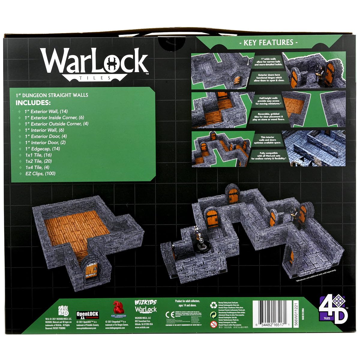Warlock Tiles: Expansion – 1 in. Dungeon Straight Walls