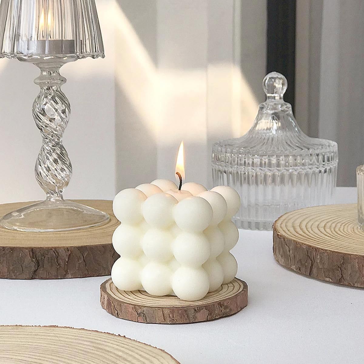 Scented Candles, 2Pcs Handmade Soy Wax Bubble Cube Candles, Ideal for Wedding, Proposal Ceremony and Home Decor, Halloween Birthday Christmas Gift (White)