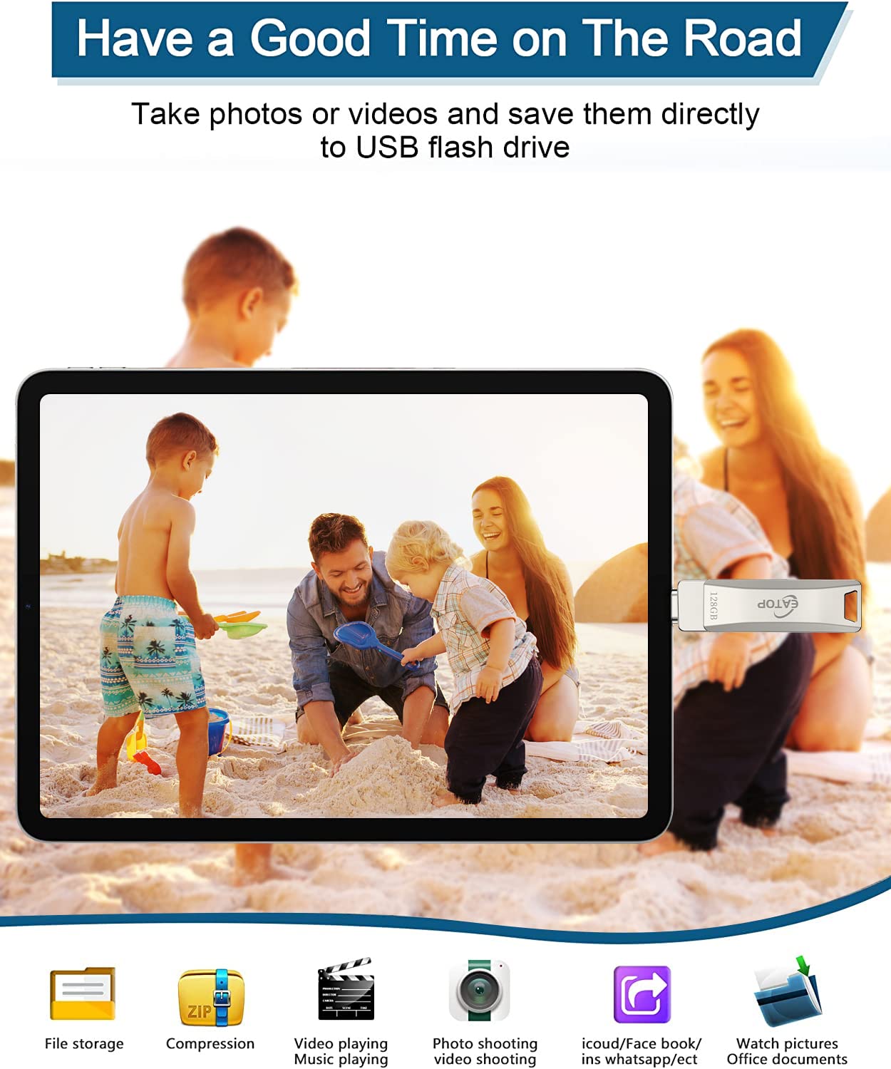EATOP MFi Certified 128GB Photo Stick for iPhone, iPhone Memory Stick iPhone USB for Photos, iPhone USB Flash Drive Memory Stick for iPad External Storage Compatible with iPhone iPad Android PC