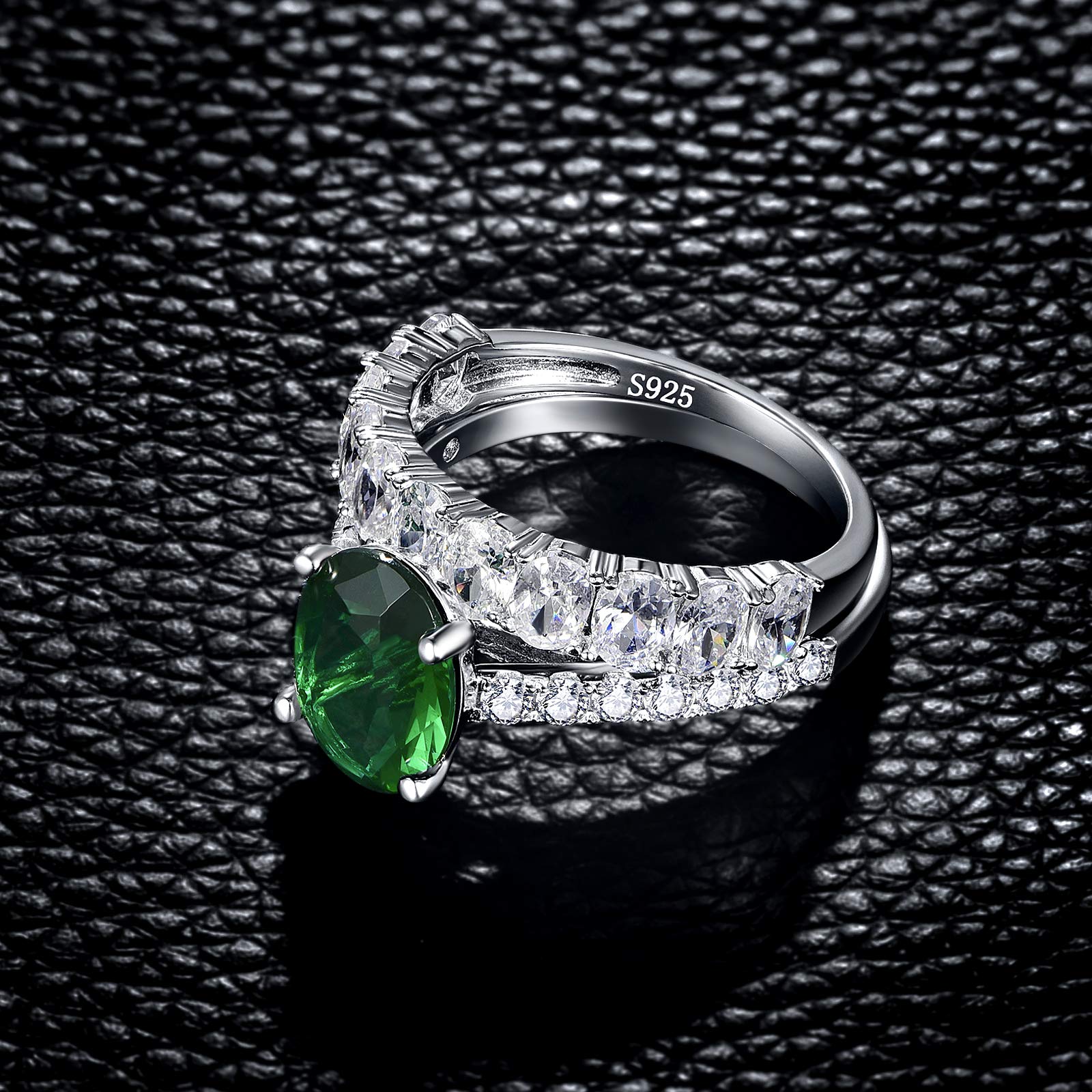 BONLAVIE 2ct Oval Cut Created Emerald Ring for Women with White Cubic Zirconia 925 Sterling Silver Ring Bridal Ring Set Wedding Ring Set for Women Set Size 14
