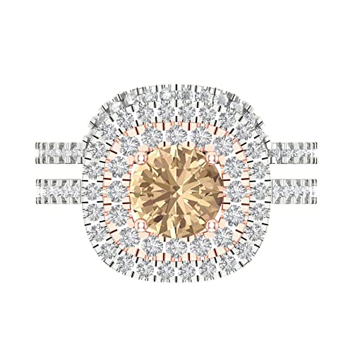 Clara Pucci 1.95 carat Round Cut Halo Solitaire Yellow Moissanite Bridal Wedding Anniversary Ring Band set 14k White Rose Gold 3.75