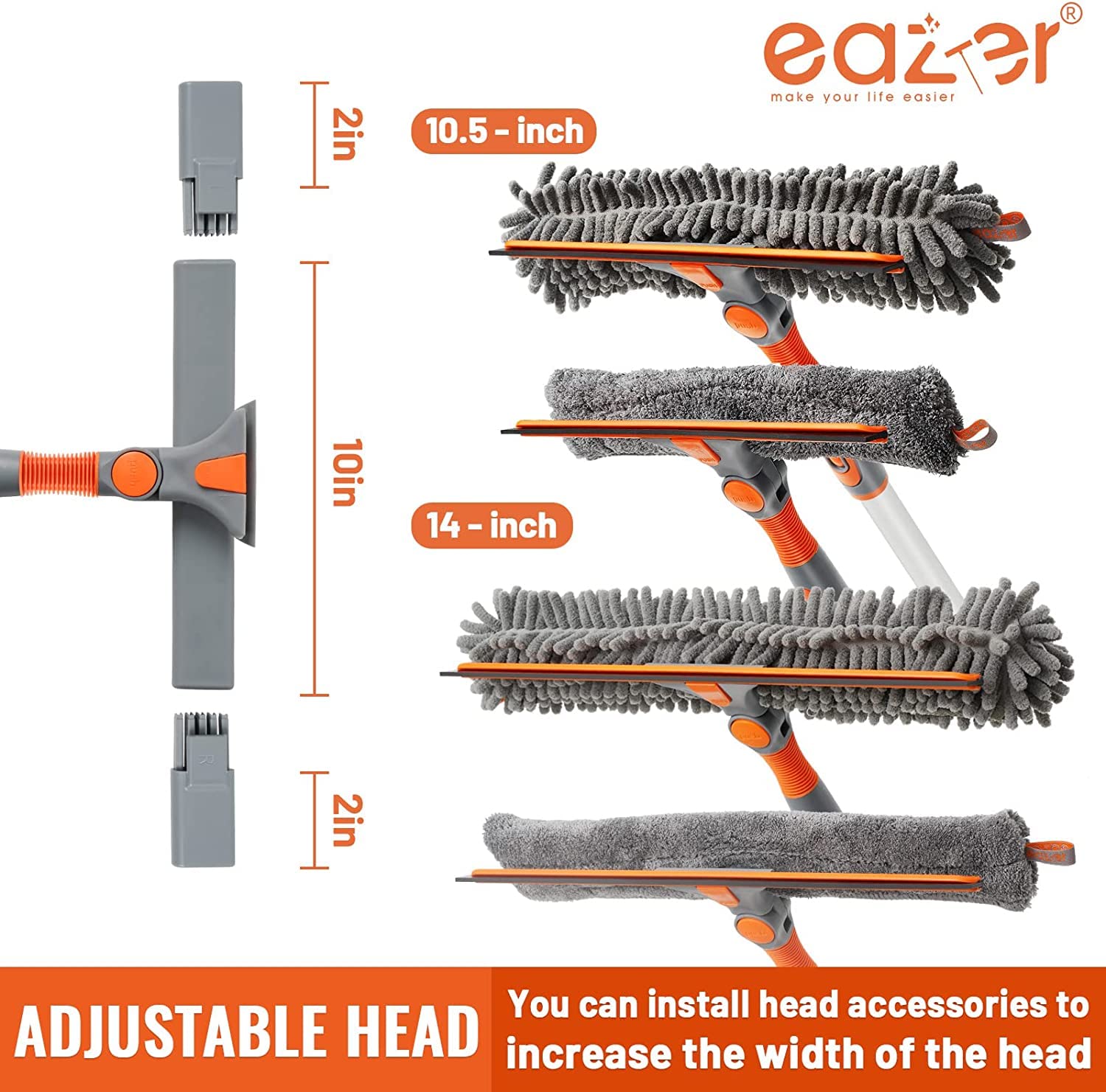 eazer Squeegee Window Cleaner 2 in 1 Rotatable Window Cleaning Tool Kit with Extension Pole, 62'' Telescopic Window Washing Equipment with Bendable and Adjustable Head for Indoor/Outdoor Car Glass