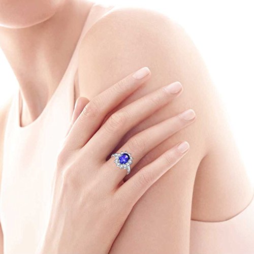 BONLAVIE 4.4ct Oval-Cut Created Blue Tanzanite Ring for Women 925 Sterling Silver Princess Cut Diana Engagement Ring Size 8