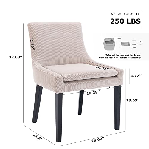 COLAMY Modern Dining Chairs Set of 6, Upholstered Corduroy Accent Side Leisure Chairs with Mid Back and Wood Legs for Living Room/Dining Room-Beige