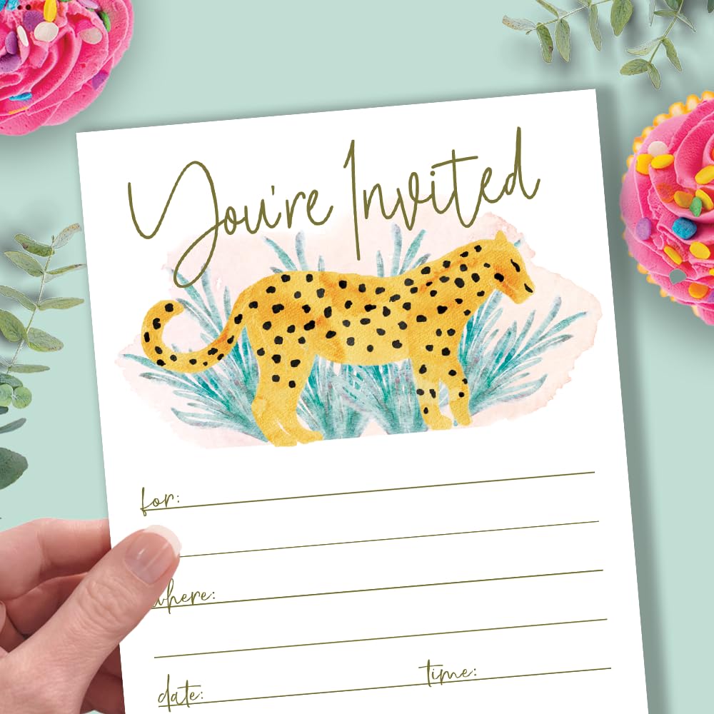 Cheetah Invitations With Envelopes (20 Count) - Wild Cat Cheetah Birthday, Bachelorette, Any Occasion