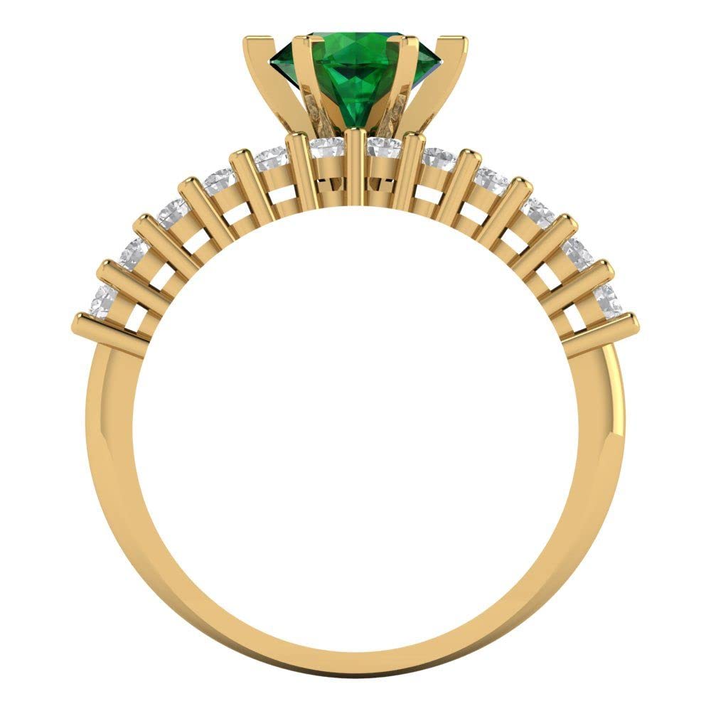 Clara Pucci 3.1 ct Round Cut Solitaire Genuine Simulated Emerald Designer Art Deco Statement Wedding Ring Band Set 18K Yellow Gold 6.5