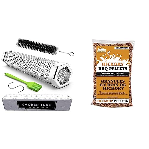 Smoke Tube - 12'' Smoke Tube for Pellet Grill 5 Hours of Billowing Smoke & Smokehouse Products 9760-020-0000 5-Pound Bag All Natural Hickory Flavored Wood Pellets, Bulk