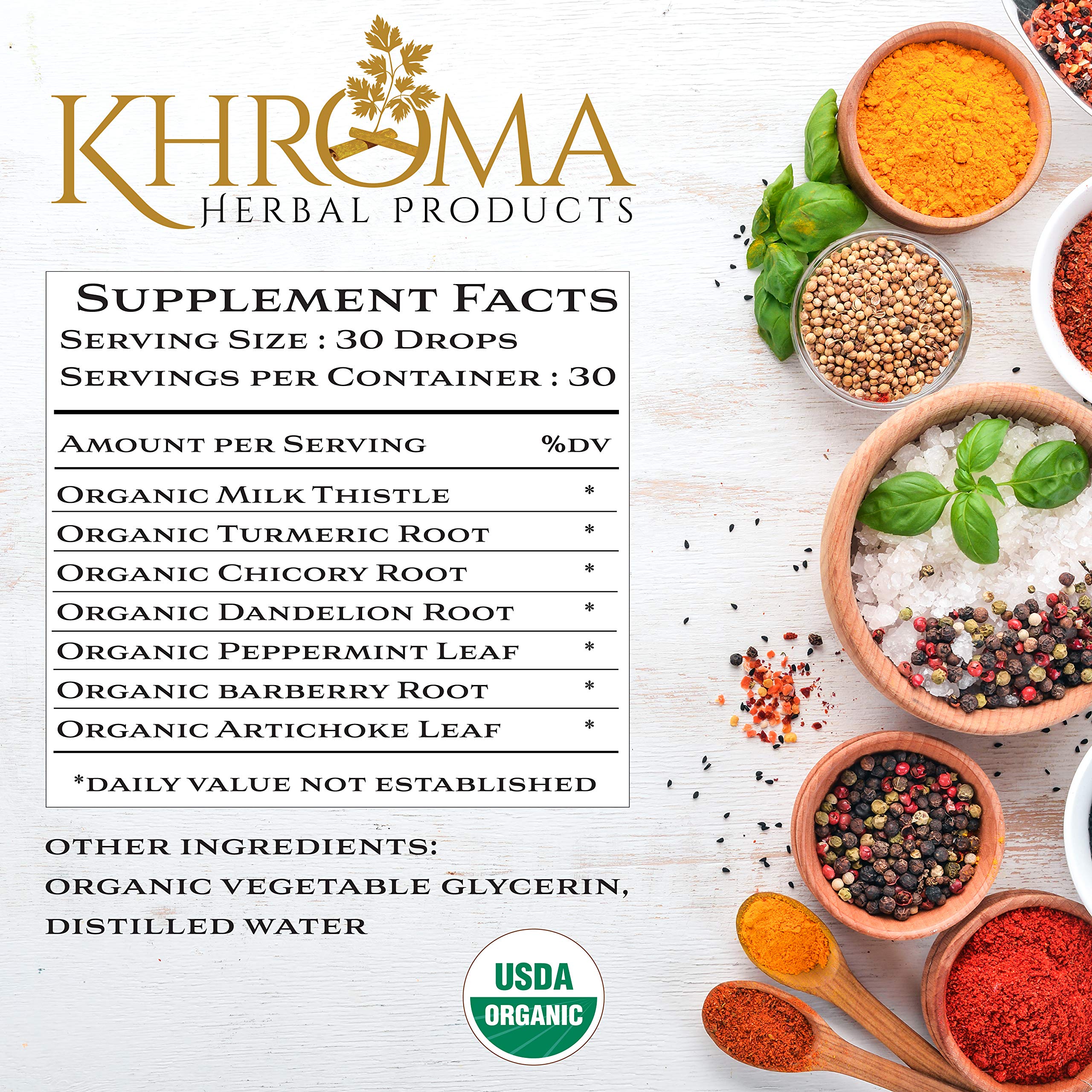 Khroma Herbal Products Liver Love - Organic Liver Support - 2 oz Liquid Dietary Supplement - Alcohol Free