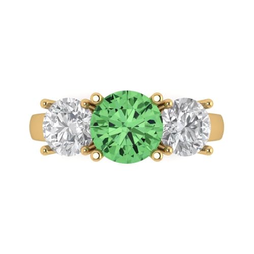 Clara Pucci 3.25 ct Round Cut 3 stone Genuine Green Simulated Diamond Engagement Promise Anniversary Bridal Ring 18K Yellow Gold 6.5