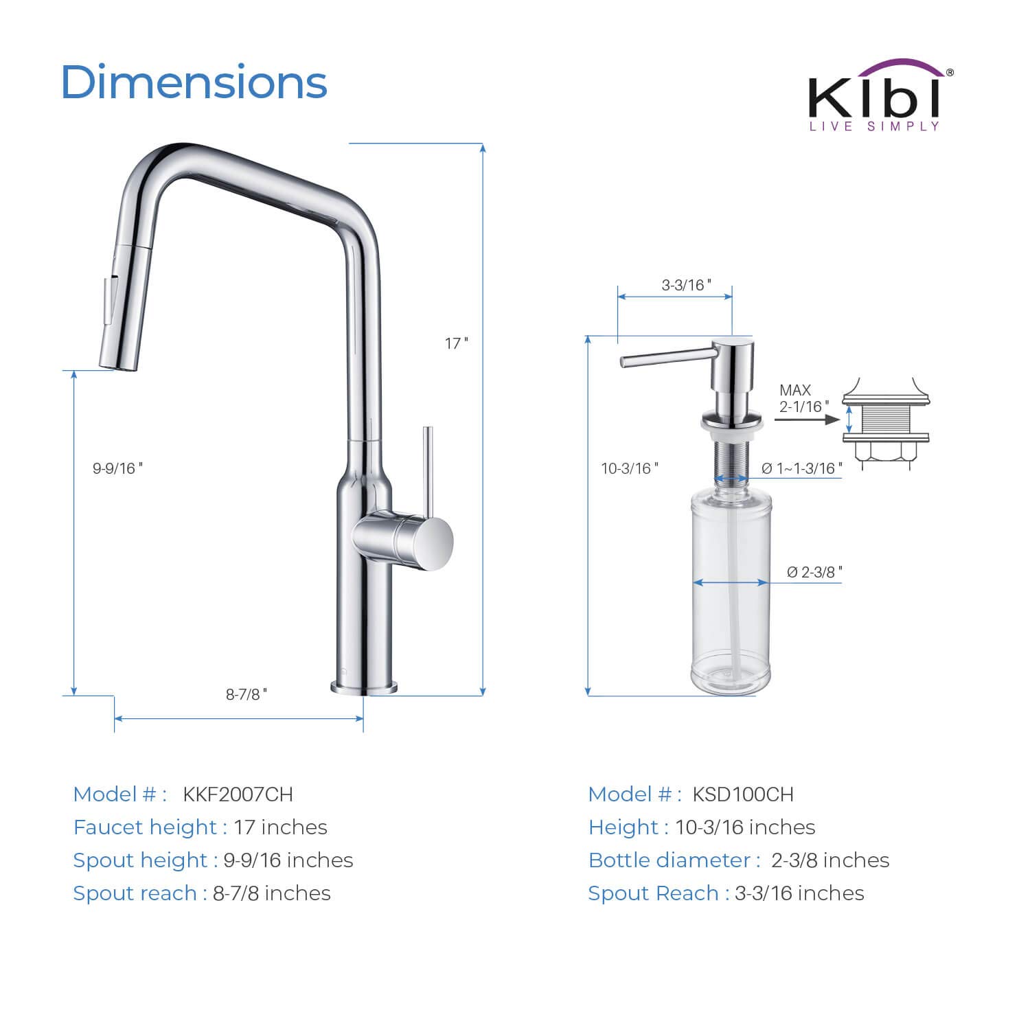 KIBI Macon Single Handle Pull Down Faucet for Kitchen Sink with Soap Dispenser | Solid Brass High Arc Faucet Spout | 360 Degree Swivel Kitchen Faucet with Pull Down Sprayer | Chrome Finish (KKF2007)