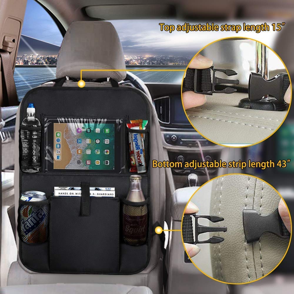 CherryPig Kick Mats Car Back Seat Organizer with 10.5inch Tablet Holder, 5 Pocket Storage Car Seat Back Organizer Kick Mat Protector