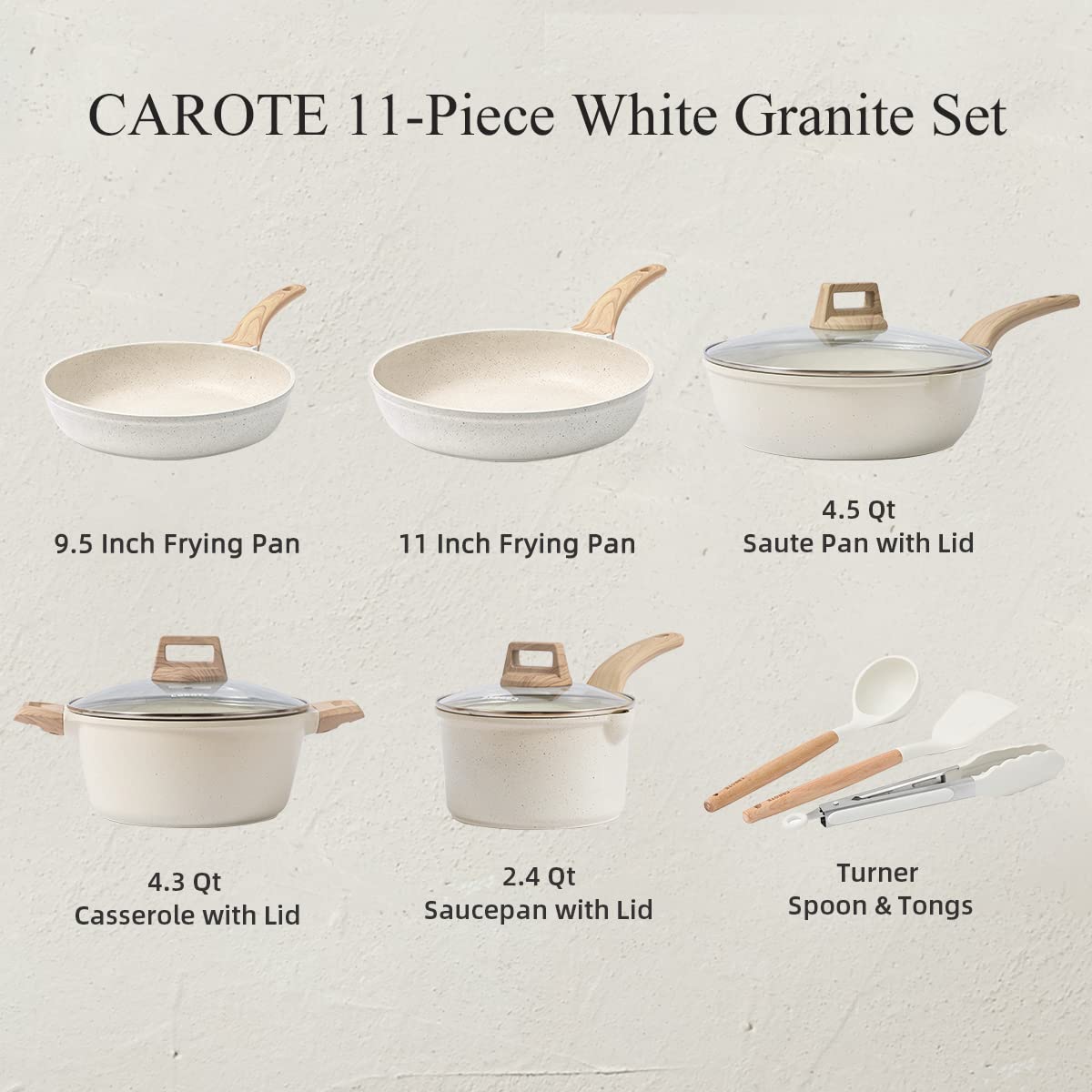 CAROTE 8 Pcs Pots and Pans Set Nonstick, Cookware Sets Kitchen Cooking Sets Pot and Pans, Non Stick Cookware w/Frying Pans & Saucepans(PFOS, PFOA Free)