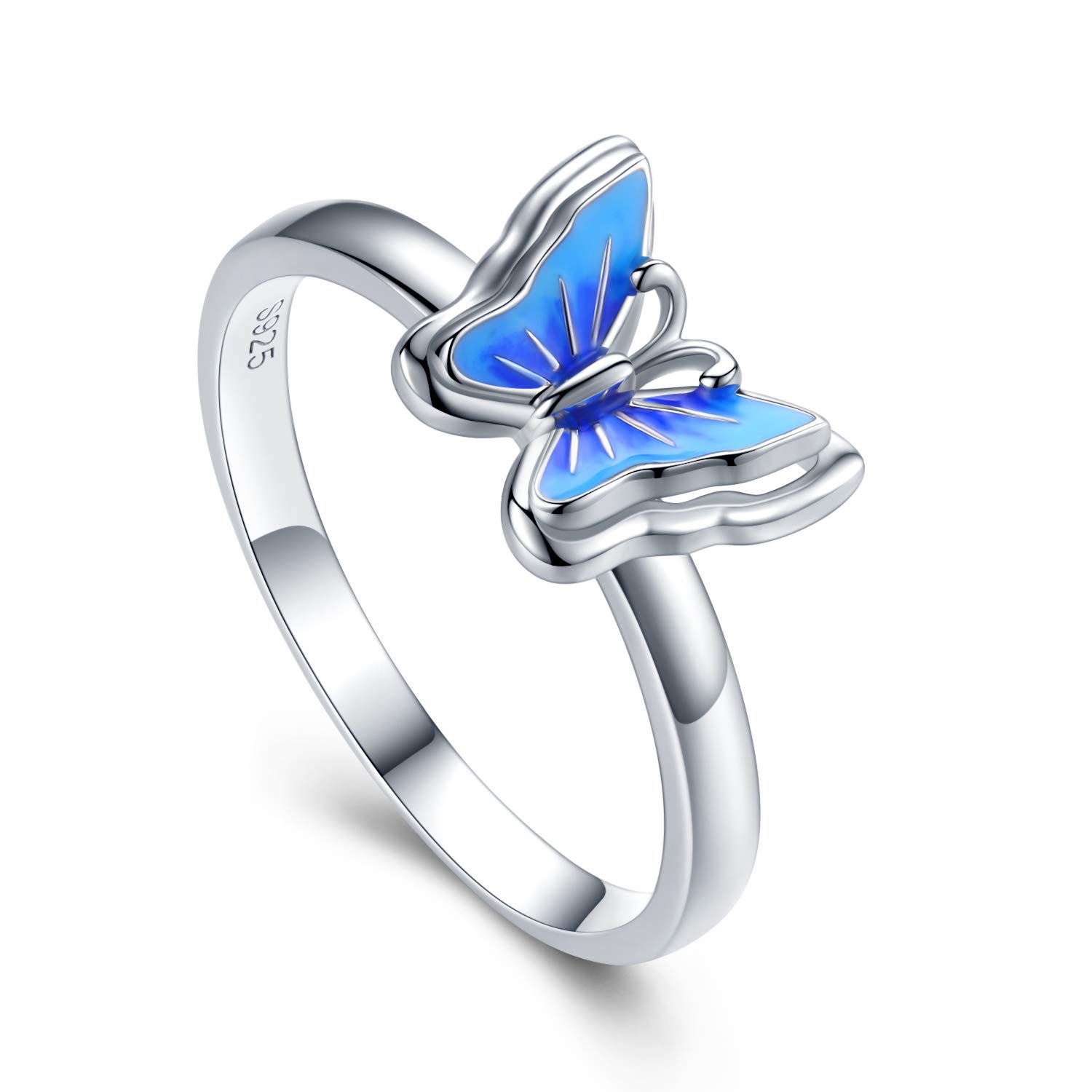 CHENGHONG Butterfly Ring 925 Sterling Silver Stereoscopic Nature Butterfly Jewelry for Mom Minimalist Animal Statement Promise Engagement Wedding Ring for Women,Sizes 7-9 (8)
