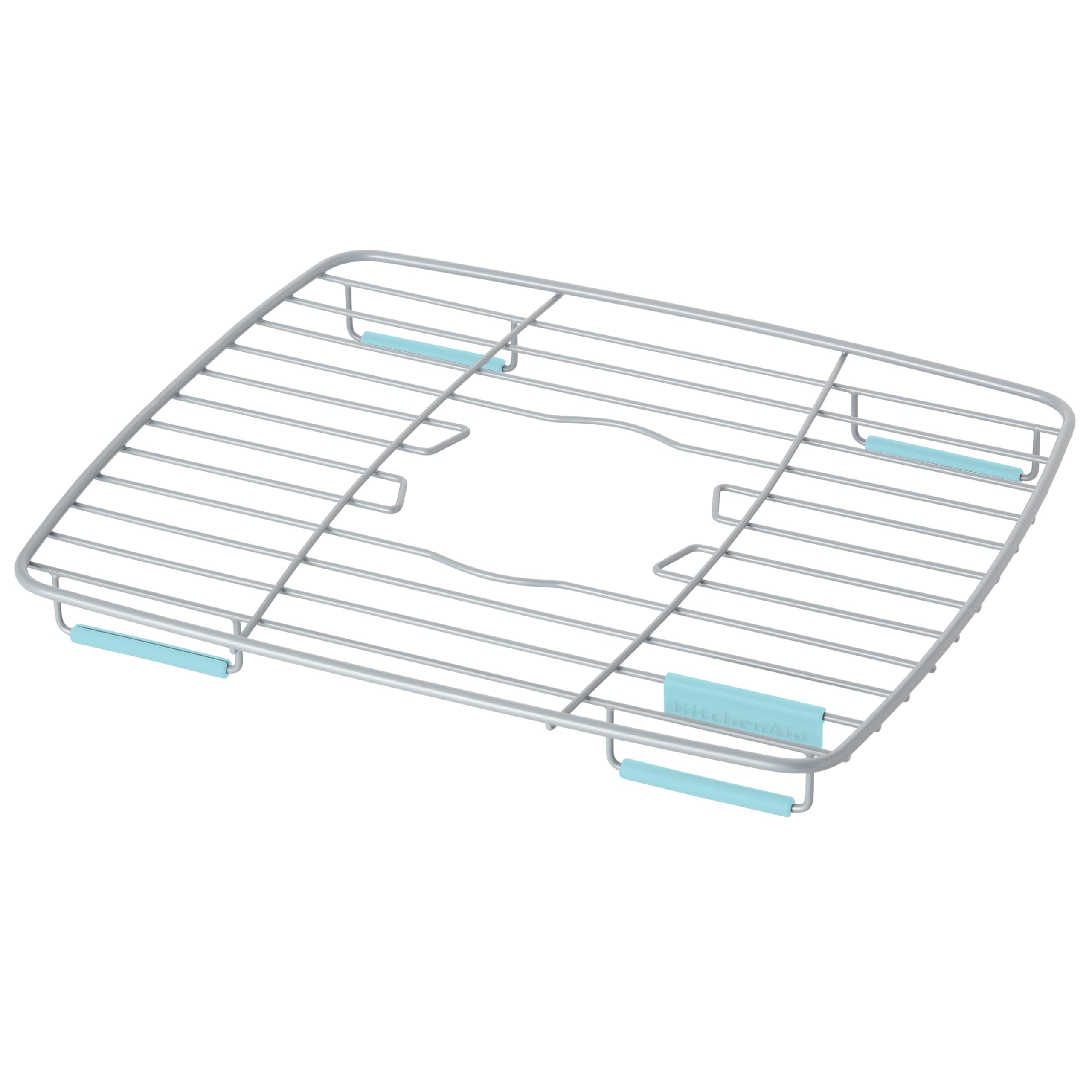 KitchenAid Rust Resistant Small Protector with Non Slip Feet and Center Opening for Sink Stopper and Quick Drying, 10.5 x 12.5 x 1.4 Inch, Mineral Water