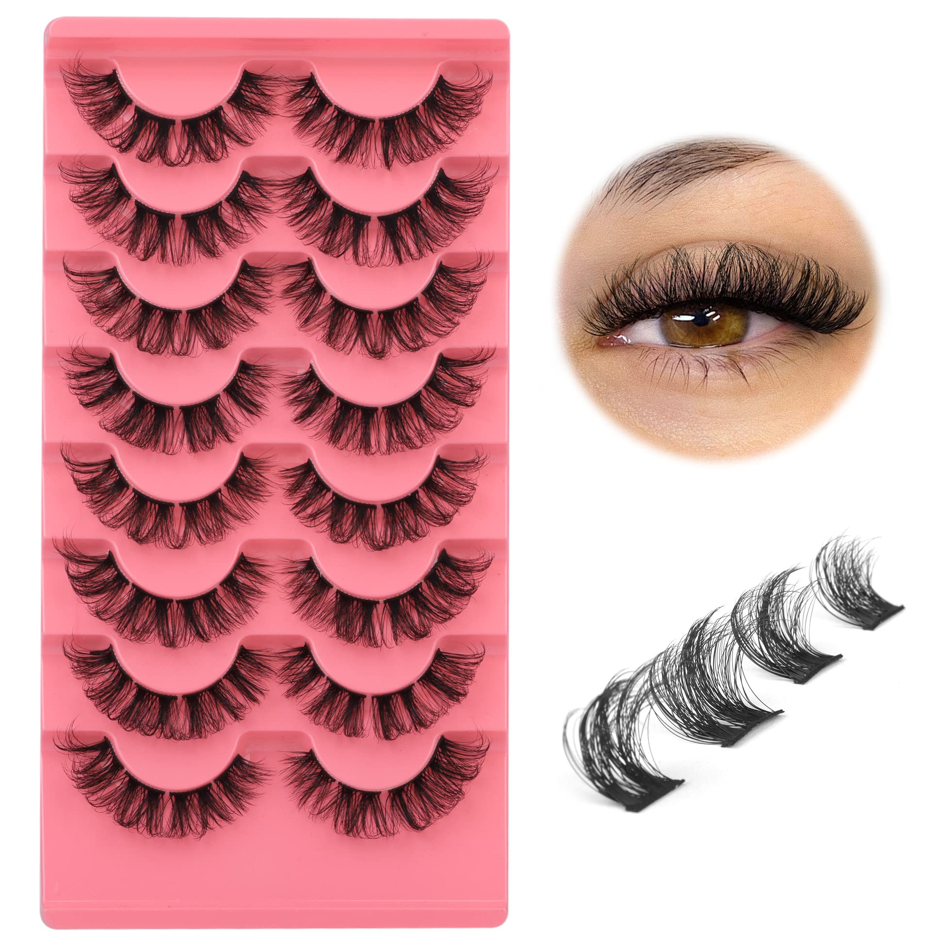 Cluster Lashes Natural Look Wispy Cat Eye Lashes Extensions Fluffy False Eyelashes Individual Lashes Strips DIY Lashes Pack Natural Lashes Clusters 8 Pairs by Newcally