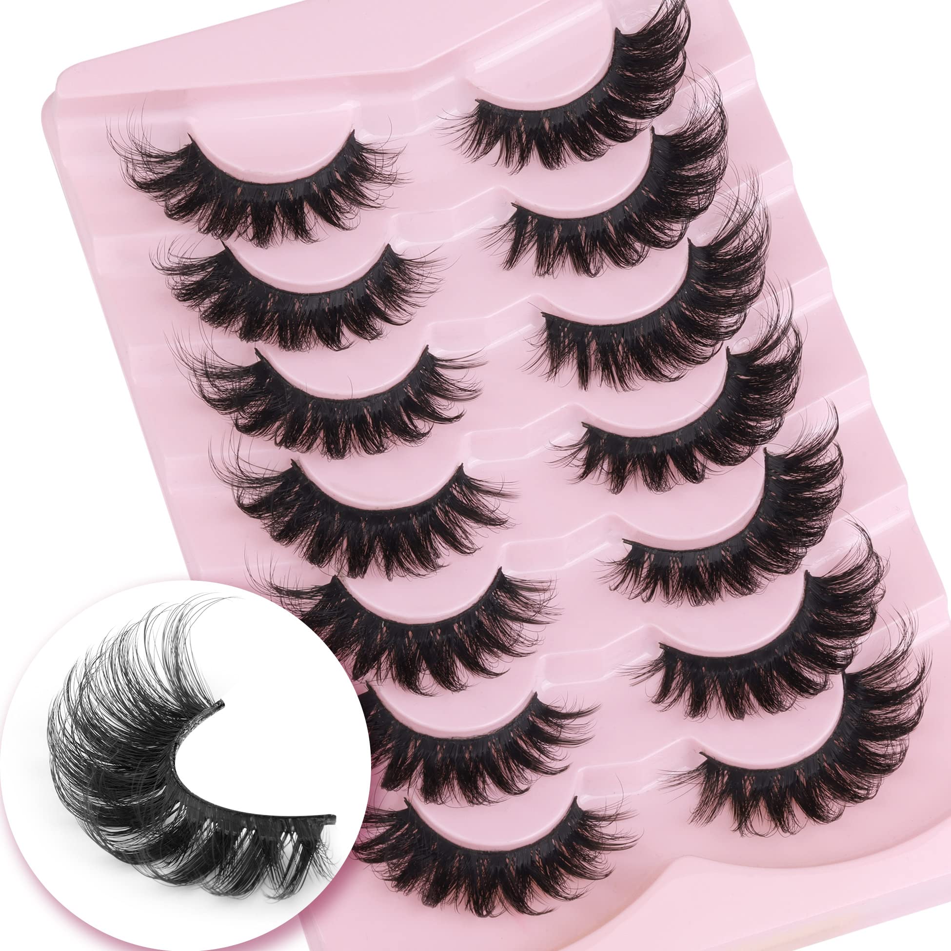 Fox Eye Lashes Mink Fluffy Cat Eye Lashes 6D 20mm Wispy False Eyelashes Dramatic Volume Fake Eyelashes 7 Pairs Pack by EYDEVRO