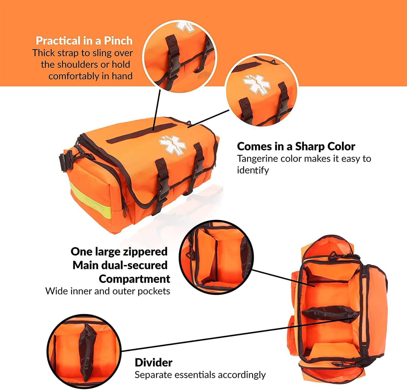 Ever Ready First Aid Fully Stocked EMT Trauma Bag Feat. Tourniquet, Chest Seals, Bleeding Control, Bandages, Shears, Gauze Pads and Rolls (Orange)