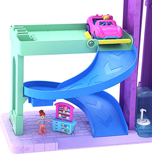 Polly Pocket Playset with 3 Micro Dolls, 1 Toy Car, Food and Shopping Accessories, Pollyville Mega Mall Toy