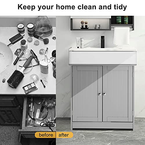 Bonnlo Pedestal Under Sink Storage Bathroom Vanity with 2 Doors Traditional Bathroom Cabinet Space Saver Organizer 23 5/8" x 11 7/16" x 23 5/8" (L x W x H) (Grey)
