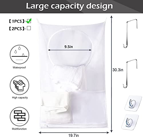 Hanging Laundry Hamper Bag with 4 Suction Cup Hooks,Mesh Laundry Bag Over the Door Organizer(MESH-1PC-R)