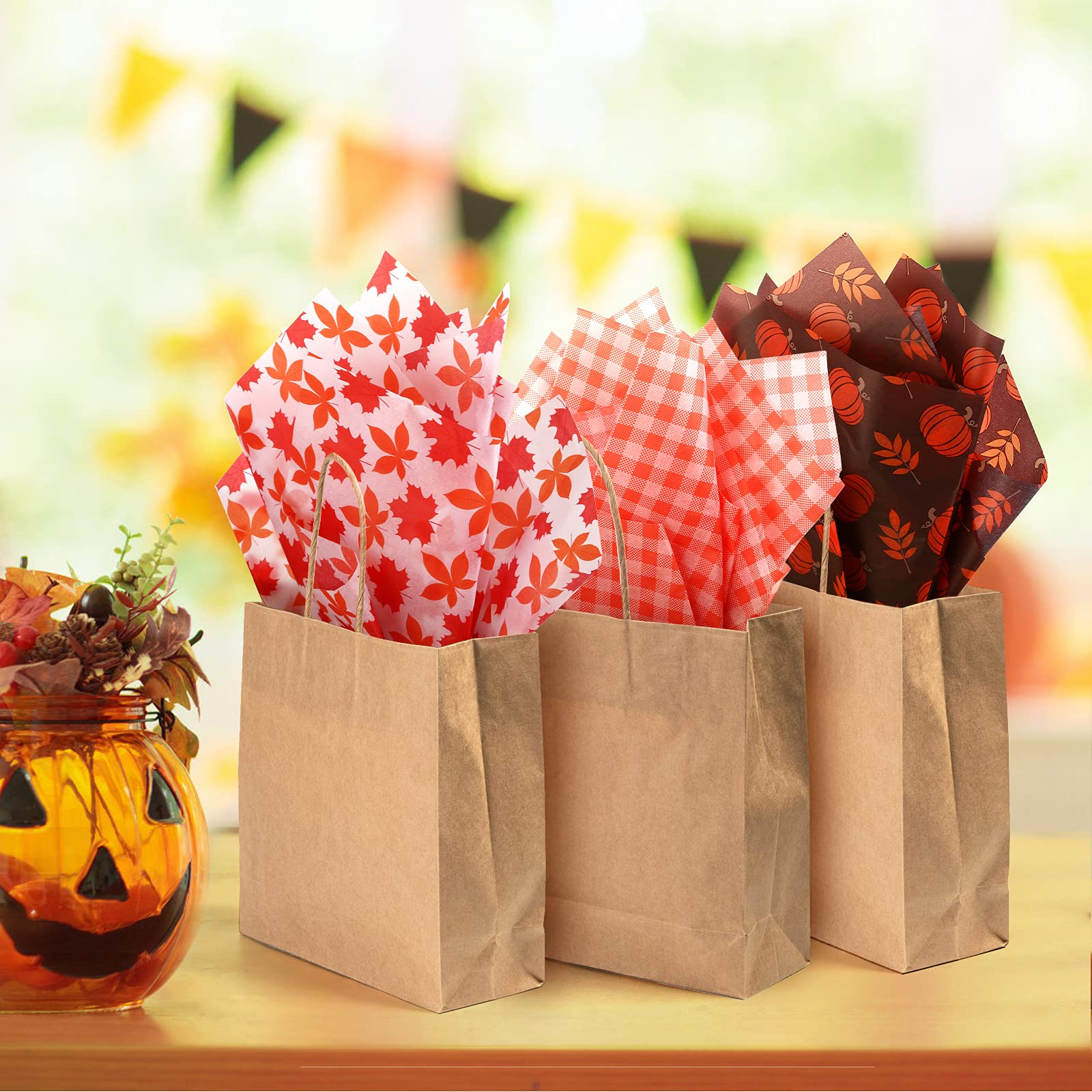 Naler 60 Sheets Autumn Fall Tissue Paper Bulk Pack Thanksgiving Gift Wrapping Tissue Paper for Gift Wrapping Birthday Wedding Festival Party Decoration Flower Pom Pom, 14 X 20 Inch
