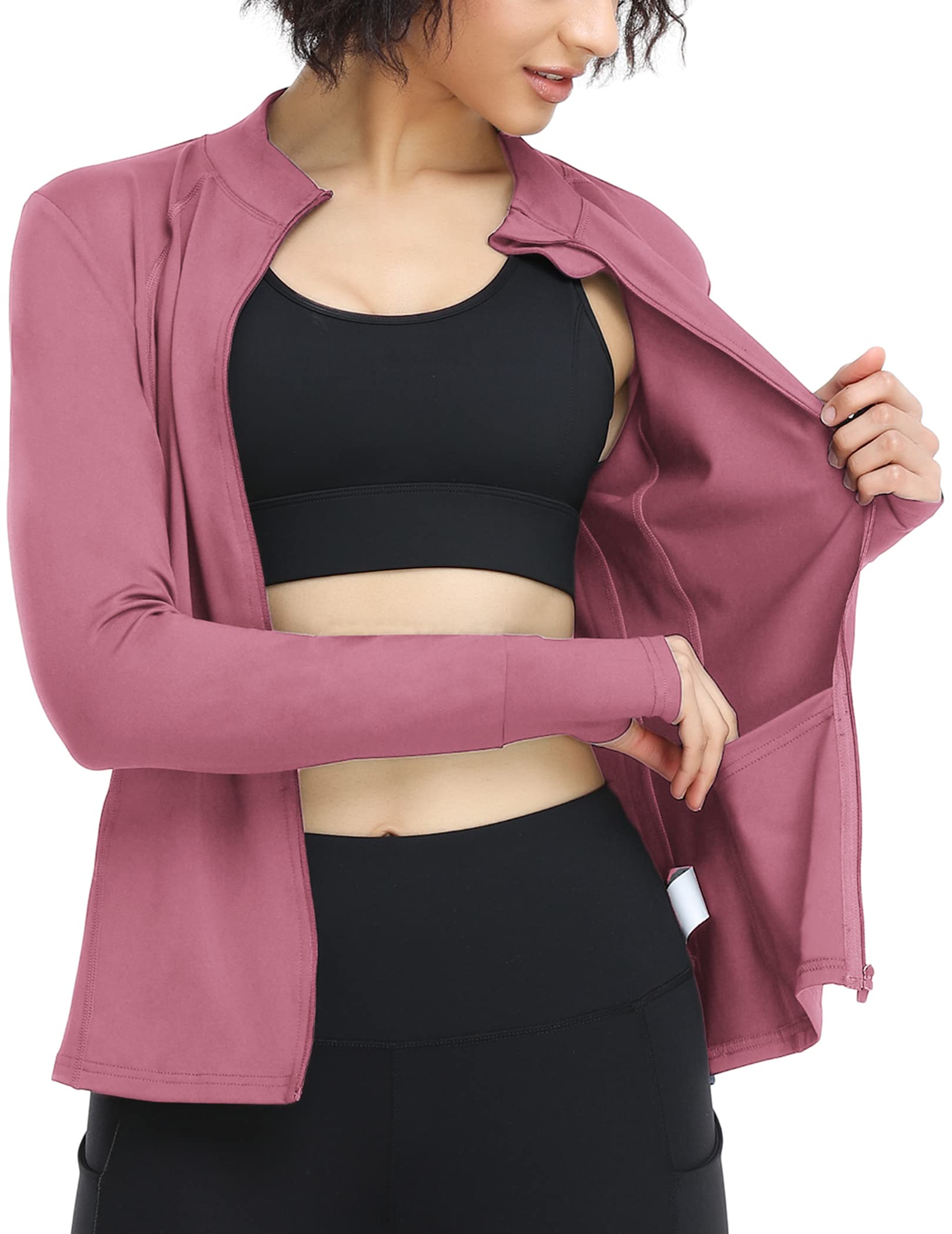 COOrun Womens Athletic Jacket Workout Running Sports Jackets Full Zip Active Tops Thumb Holes Track Coat