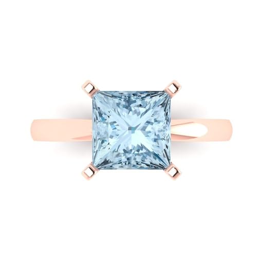 Clara Pucci 3.0 ct Princess Cut Solitaire Natural Swiss Blue Topaz gemstone Bridal Designer Anniversary Engagement Ring 14k Rose Gold 3.5