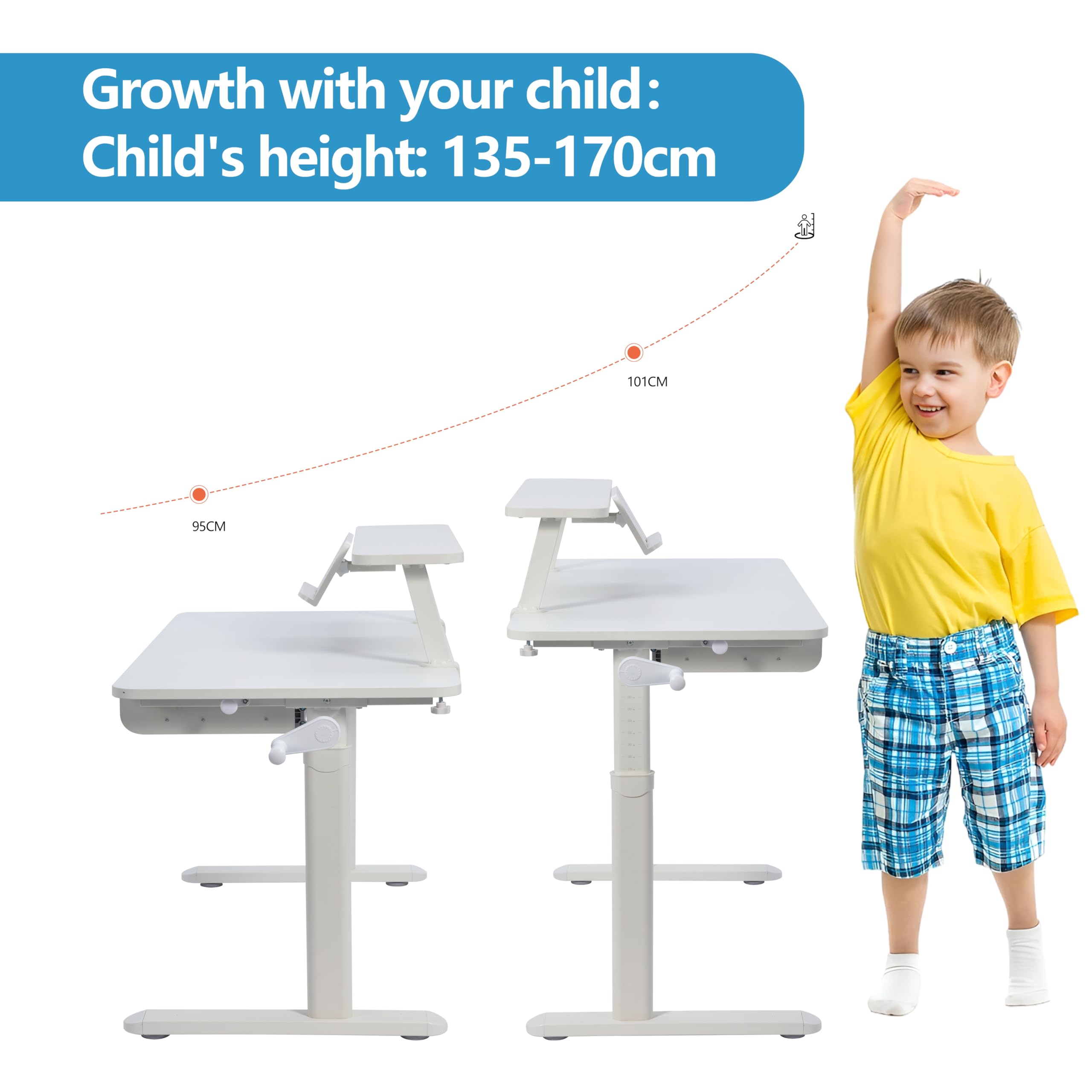 Fosheni Versatile Children's Adjustable Study Desk with Detachable Bookshelf - Height-Adjustable [47" x 23"] Workstation for Kids - Tilting Desktop, Storage Drawer, Ergonomic Design, Woodgrain