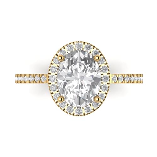 Clara Pucci 4.85 ct Oval Cut Genuine Lab Grown Diamond VS1-VS2 J-K 14K Yellow Halo Gold Bridal Wedding Engagement Designer Ring size 6.5