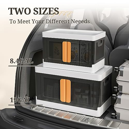 YESHOMY Storage Bins with Lids, 8.4 Gal Clear Plastic Collapsible Containers, Equipped with Door, Stackable Storage Box with Latching Buckles & Wheel, Organizer for Clothes, Toys, Foods, 4 Pack