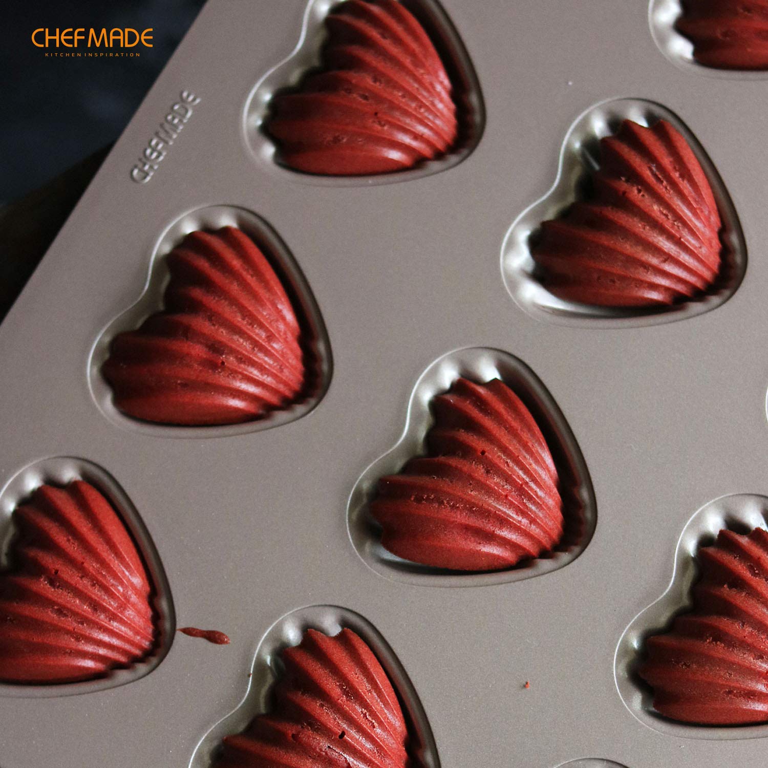 CHEFMADE Madeleine Mold Cake Pan, 12-Cavity Non-Stick Spherical Shell Madeline Bakeware for Oven Baking (Champagne Gold)