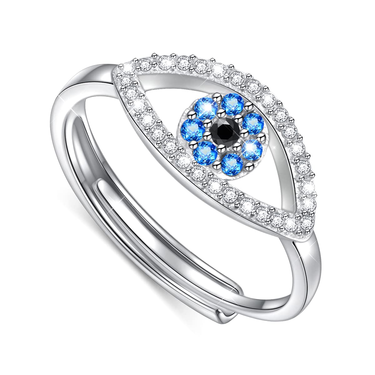 DAOSHANG Evil Eye Ring 925 Sterling Silver Evil Eye Ring For Women Adjustable Blue Gemstone Turkish Ring Good Luck mal de ojo Jewelry Size 9