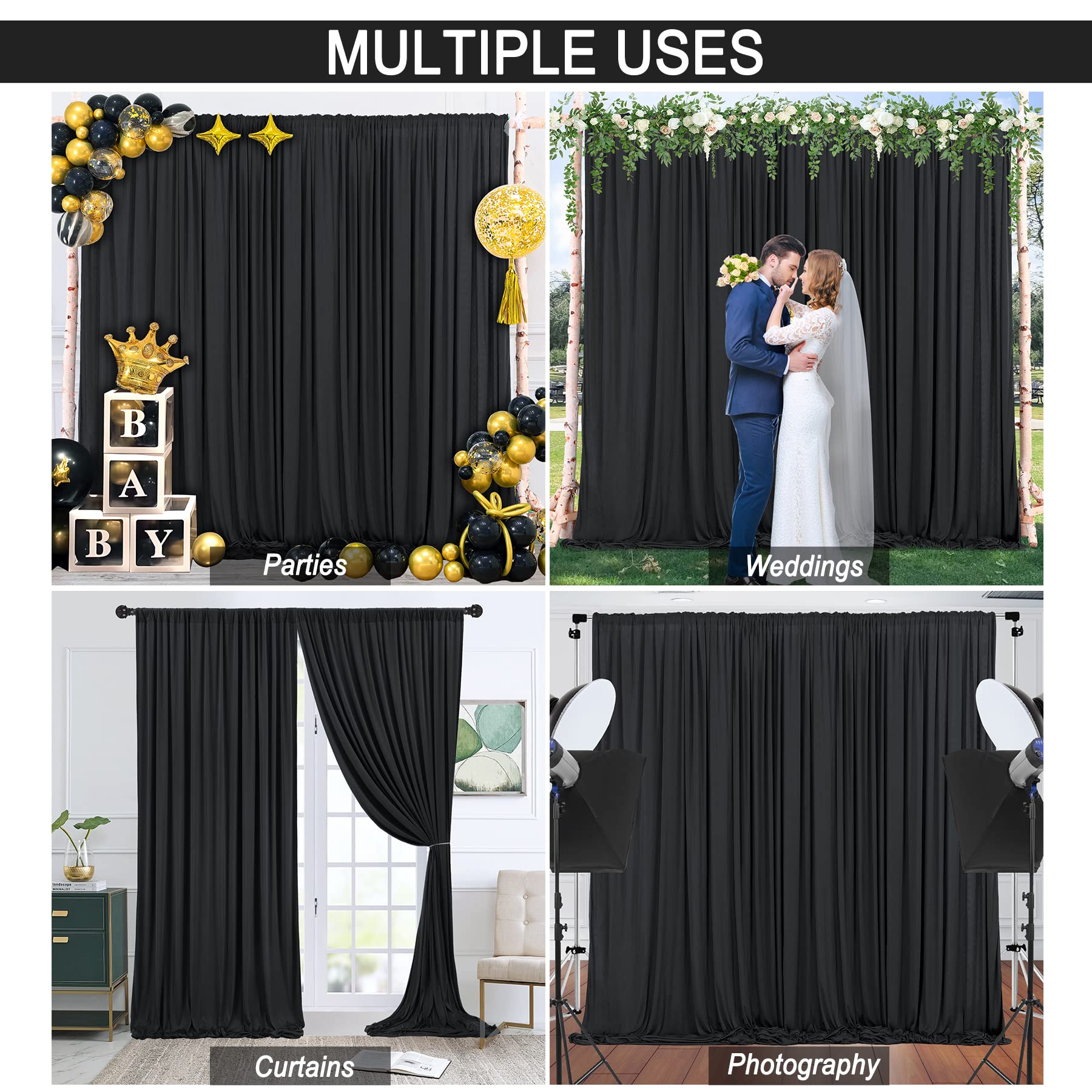 CO-AVE 10x10ft White Backdrop Curtain for Parties Wrinkle Free Wedding Baby Shower Curtain Backdrop for Birthday Party Background Decorations White Fabric Drapes 5x10ft, 2 Panels