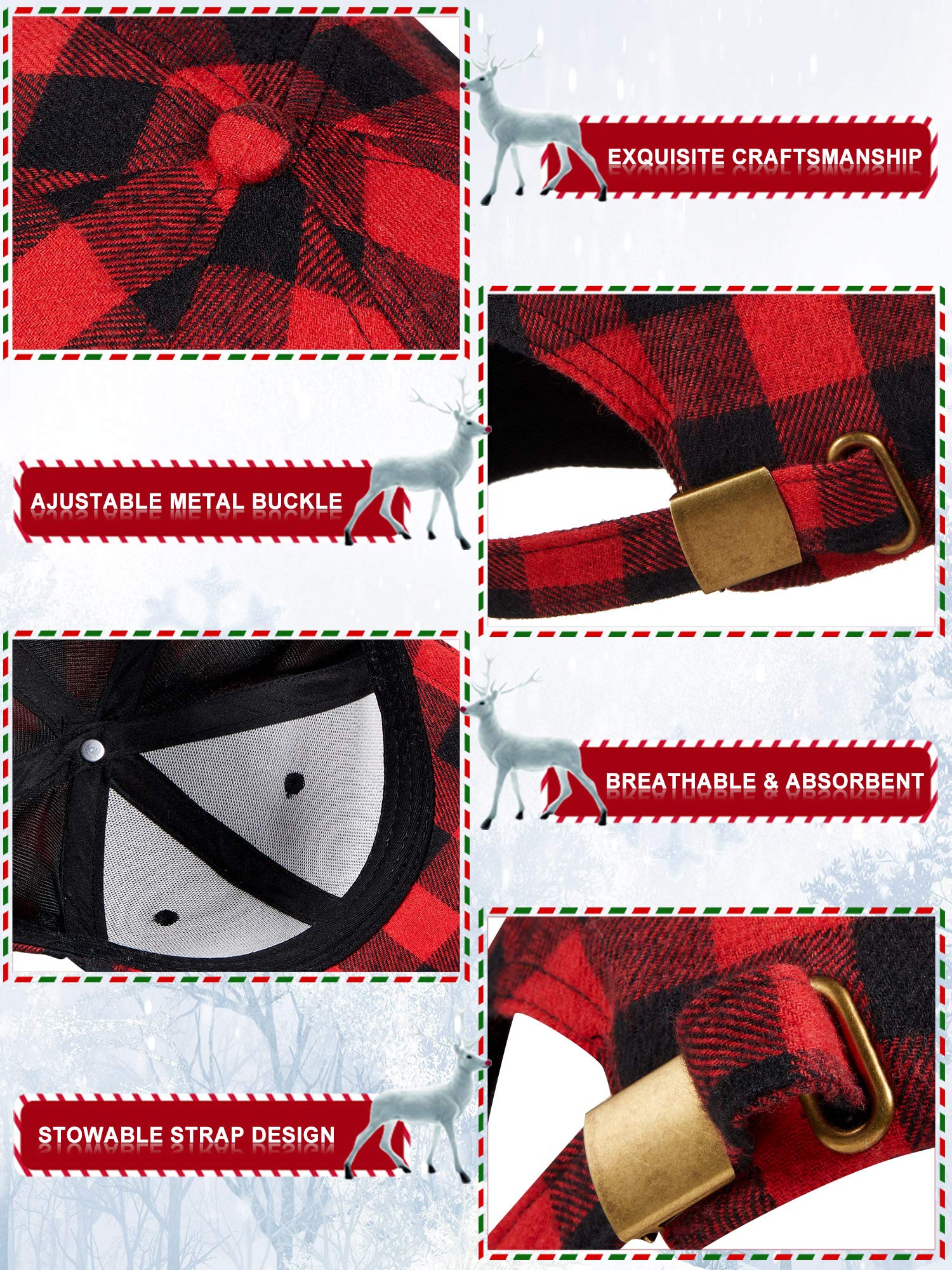 Classic Plaid Print Baseball Caps Red-Black Checkered Hat Buffalo Plaid Christmas Hat for Women Men (2)