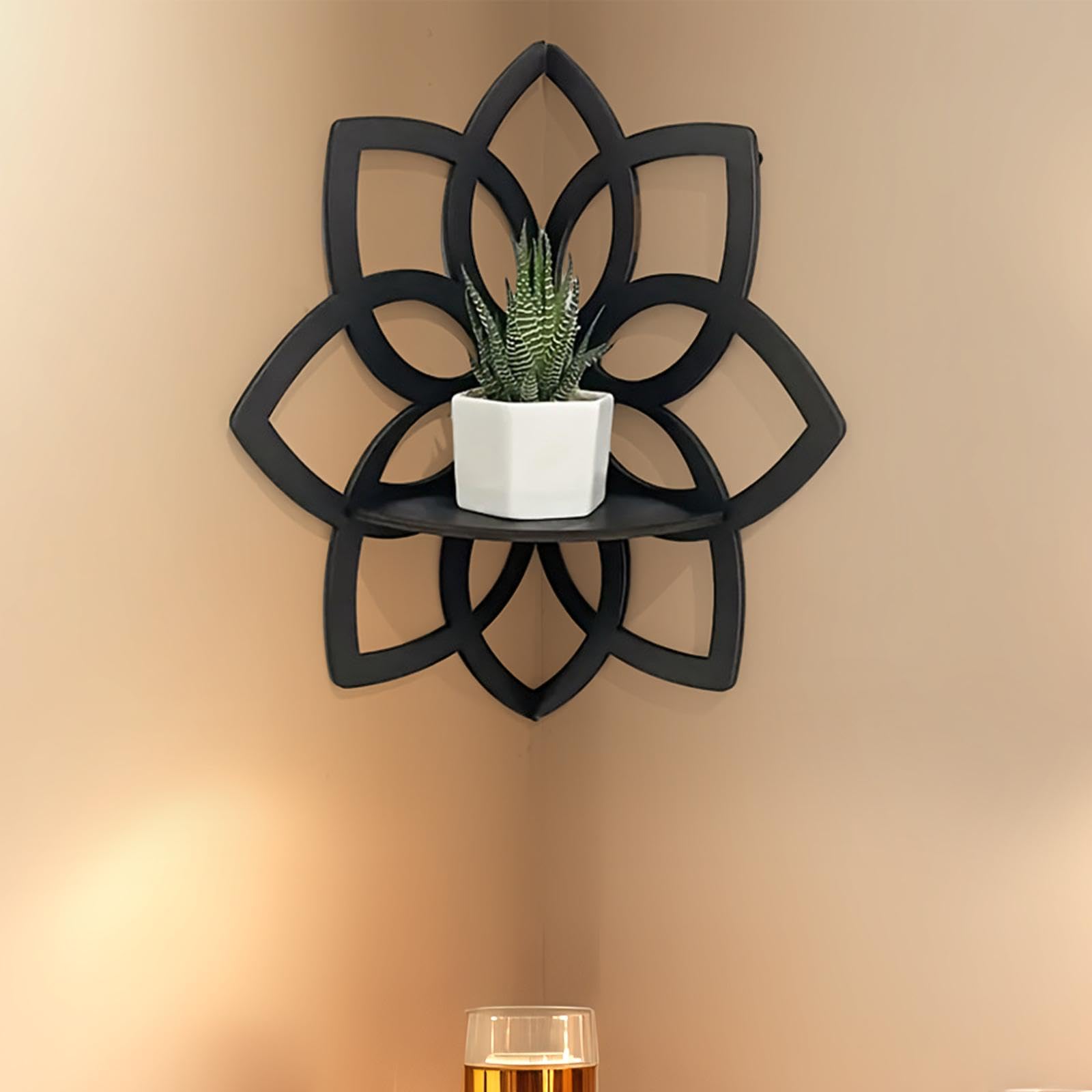 KLKCMS Flower Shape Corner Shelf,Wall Corner Shelf, Home Decoration Rack, Flower Shape Storage Rack, Wood Floating Shelves