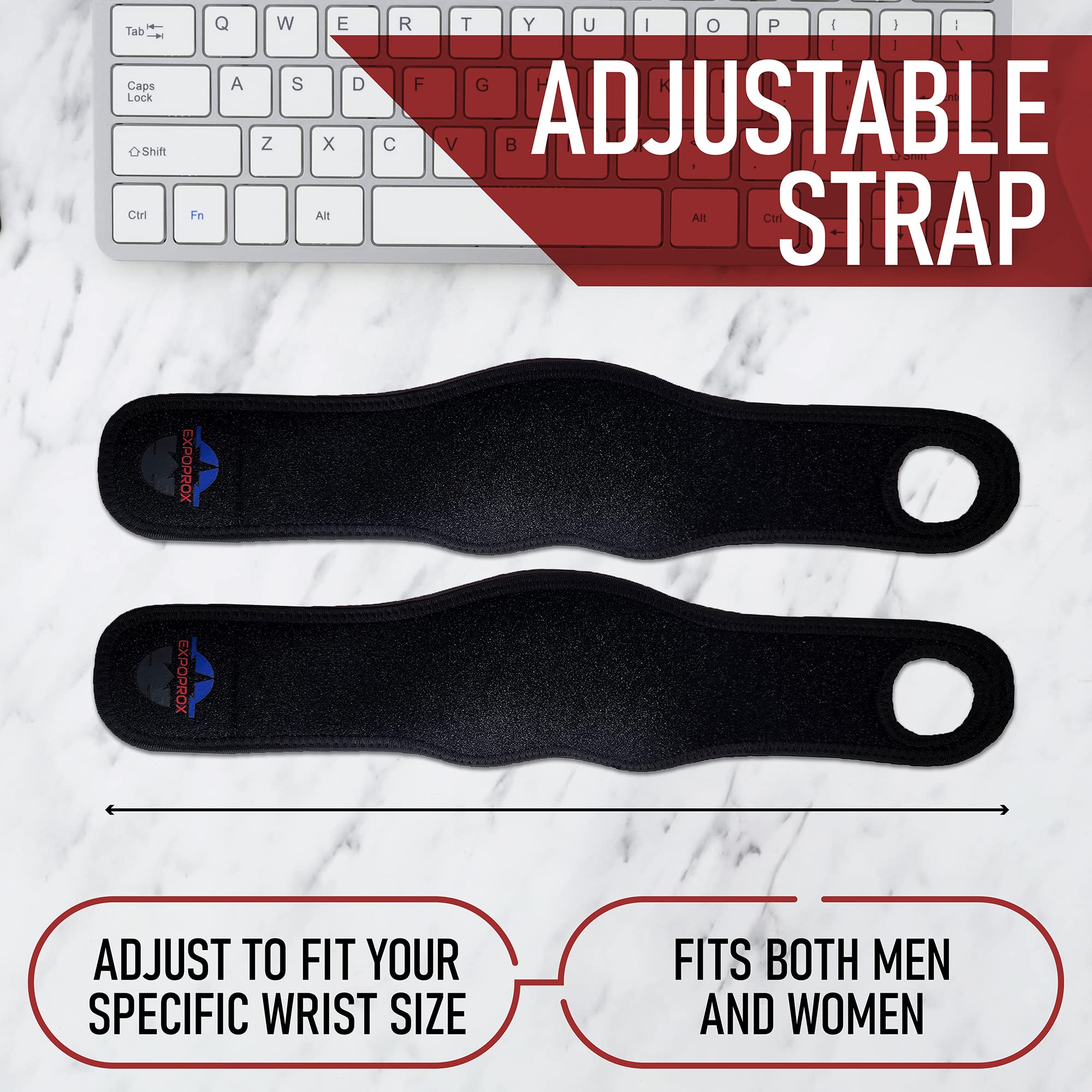 EXPOPROX-Wearable Wrist Rest Pads, 2 Pc. Set, Ergonomic Mouse and Keyboard Support Cushions to Reduce Joint Stress, Tension, and Carpal Tunnel Pain, Adjustable Fit with Padded Comfort