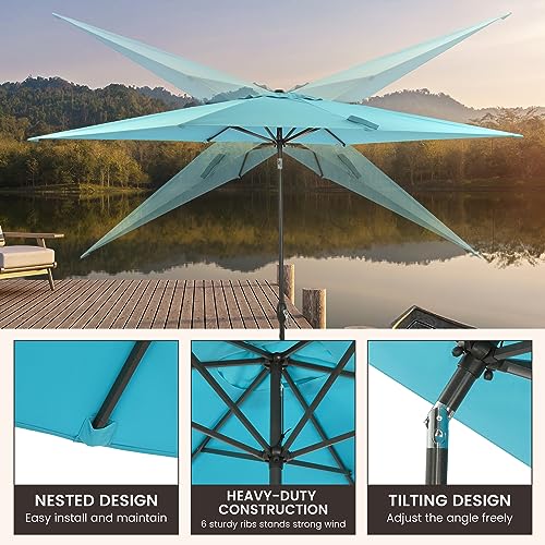 MONDAWE Outdoor Patio Umbrella 10 x 6.5 FT Rectangular Market Umbrella with Tilt and Crank Aluminum Commercial Table Umbrella for Pool Backyard Balcony