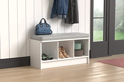 ClosetMaid 1631 Cubeicals 3-Cube Storage Bench, White with Gray Cushion