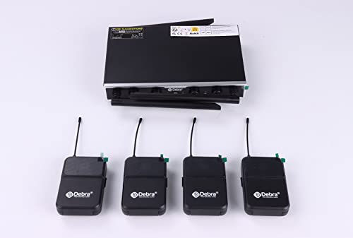 D Debra Audio Pro DU4004 UHF 4 Channel Wireless Microphone System with Lavalier Headset Mics, Ideal for Meeting Church Speech (4 Bodypack)