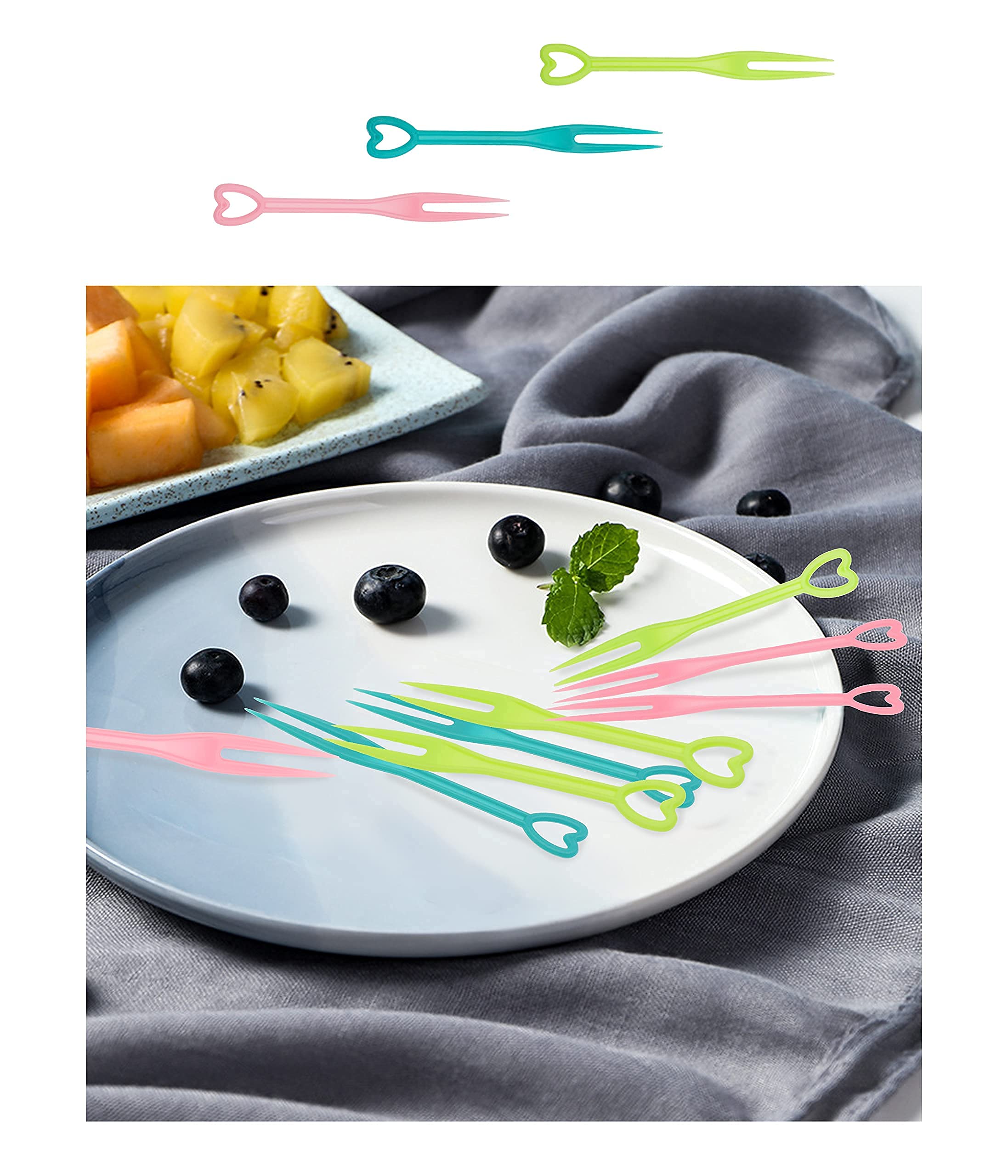 Disposable plastic fruit fork (500pcs) kids fruit fork mini dessert fork Cake fork Food fork Plate fork Birthday, party supplies