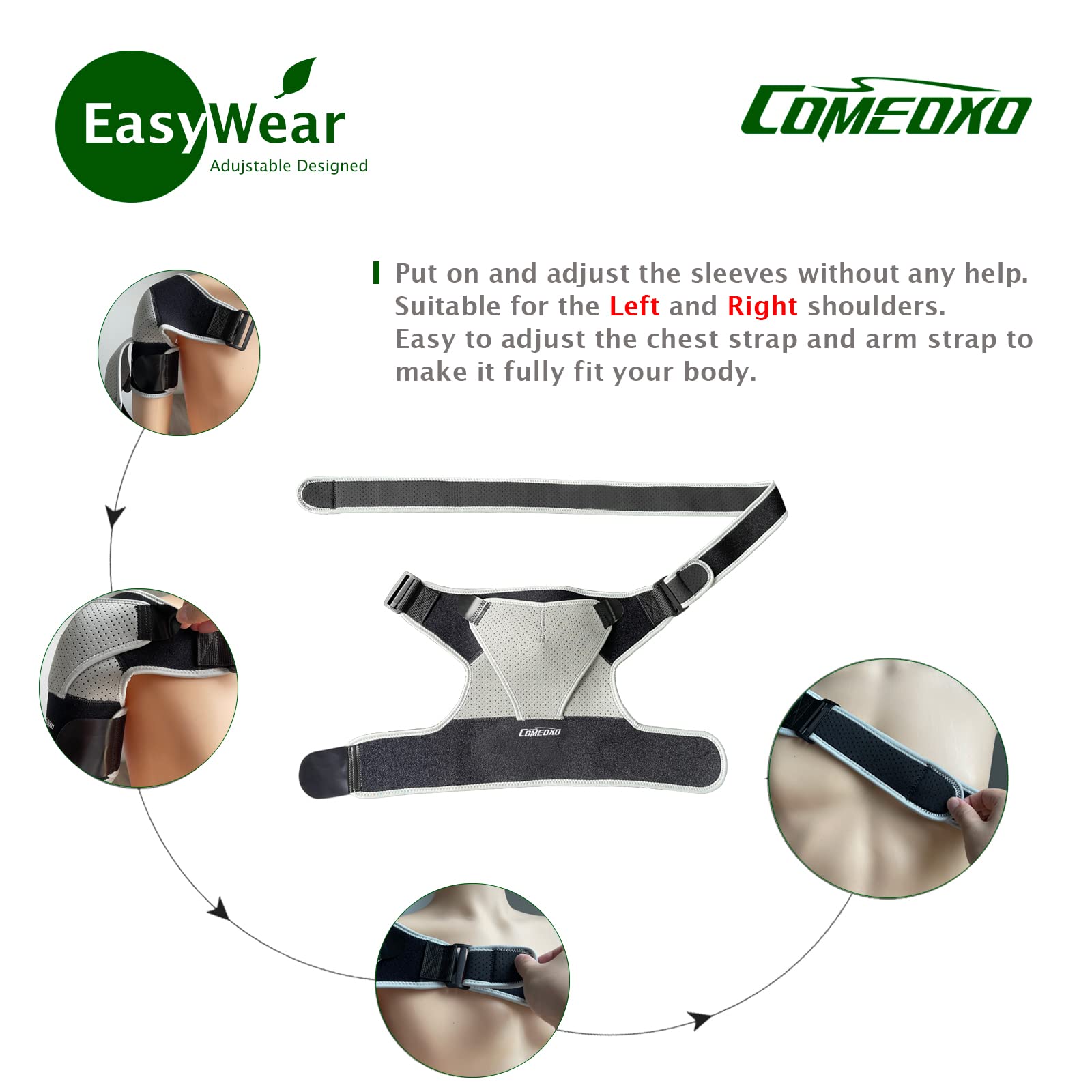 COMEOXO Shoulder Brace, Shoulder Support for Women and Men - for Torn Rotator Cuff, Dislocated Shoulder, Pain Relief, Support and Compression, Shoulder Sling for Shoulder Stability and Recovery, Fits Left and Right Arms (Size:Medium)