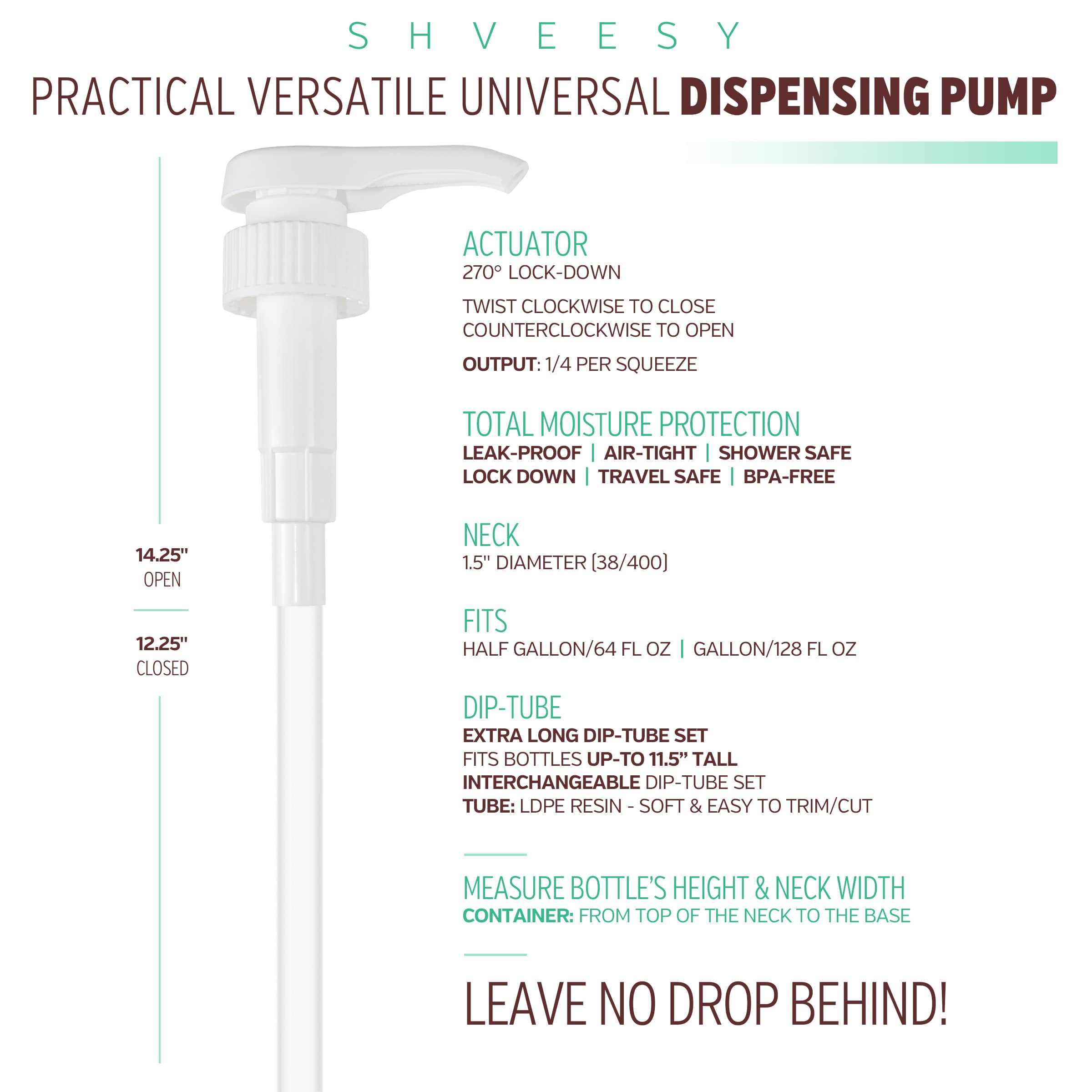 Gallon Pump Dispenser - for Plastic or Glass Bottles β Heavy-Duty Leak Proof for Commercial and Household Use - Plastic Pump for 1 Gallon Jug β Non-BPA Plastic (Pack of 6)