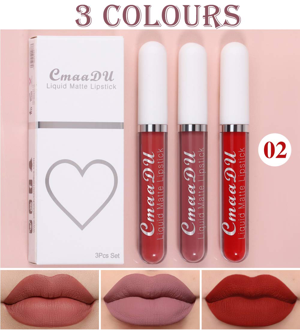 ETEDES Mini Matte Lipstick, Moisturizing Velvet Lipstick,Long-Lasting Wear High Pigmented Non-Stick Cup Not Fade Waterproof Lip Gloss 3 Colors (Set #12)